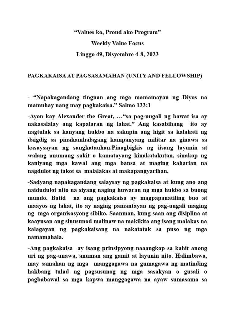 Weekly-Value-Focus-Dec.4-82023UNITY-FELLOWSHIP | PDF