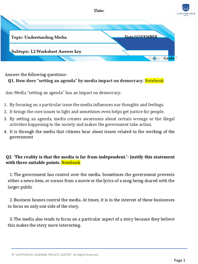 How Does "Setting An Agenda" by Media Impact On Democracy. Notebook ...