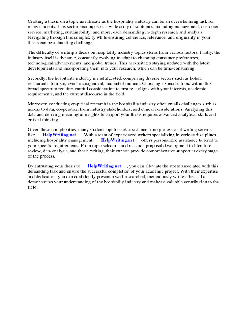 Thesis Topic Hospitality Industry | PDF | Hotel | Marketing