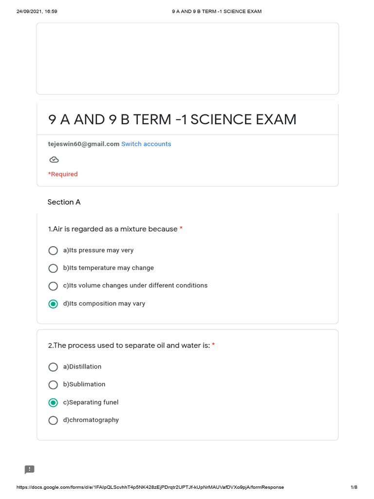 9th TERM -1 SCIENCE EXAM | PDF | Velocity | Tissue (Biology)