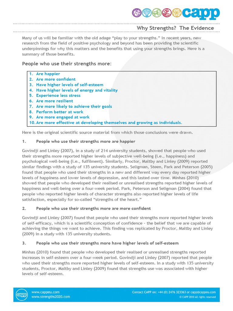 CAPP Why Strengths The Evidence-1 | PDF | Positive Psychology | Self Esteem