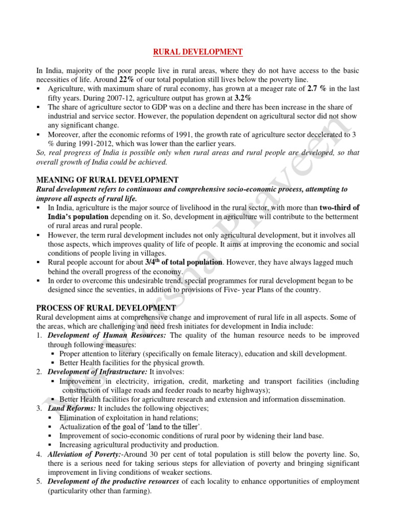 Rural Development-Long Notes | PDF