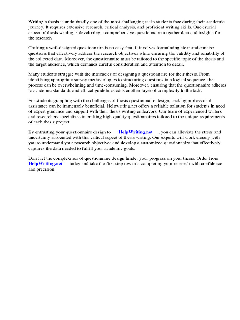 Thesis Questionnaire Sample | PDF | Thesis | Survey Methodology Thesis Questionnaire Sample | PDF | Thesis | Survey Methodology