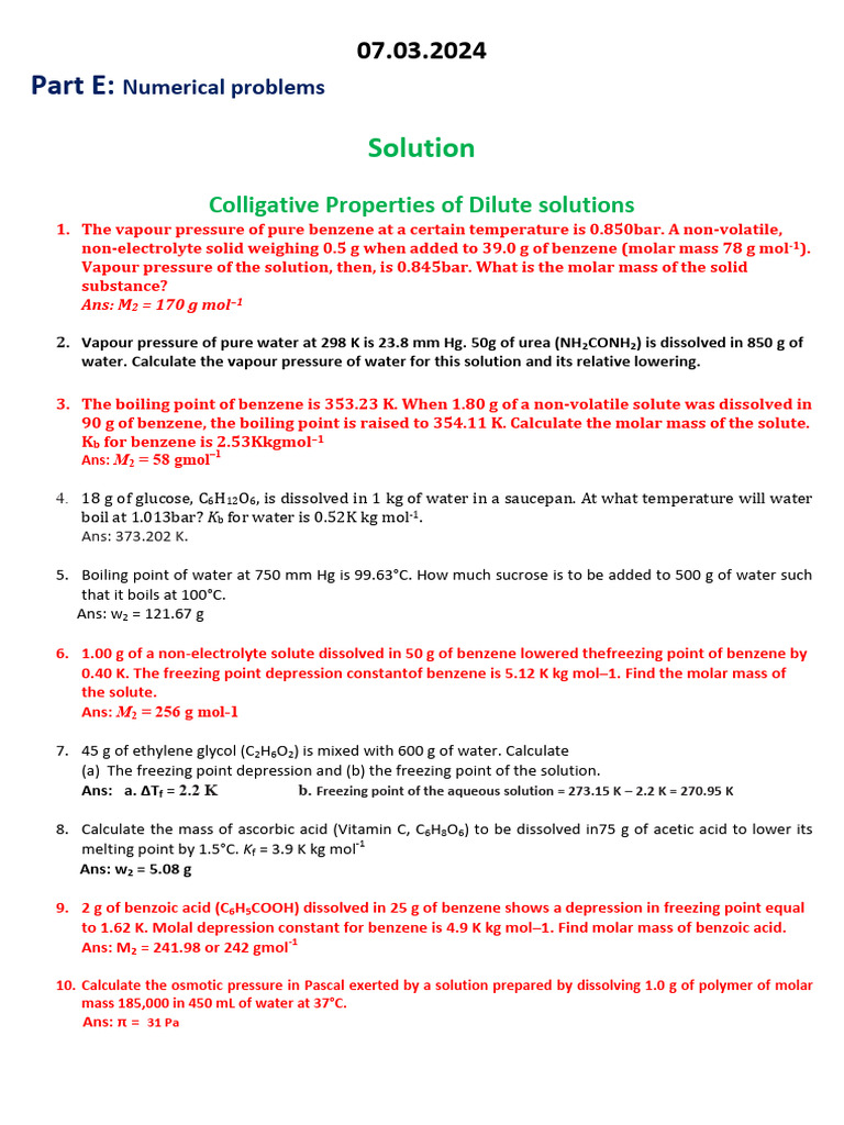 Numerical Problems 2ND Year | PDF | Reaction Rate | Activation Energy