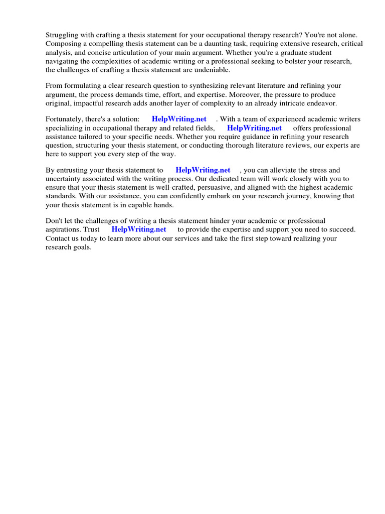 Thesis Statement Occupational Therapy | Download Free PDF ...