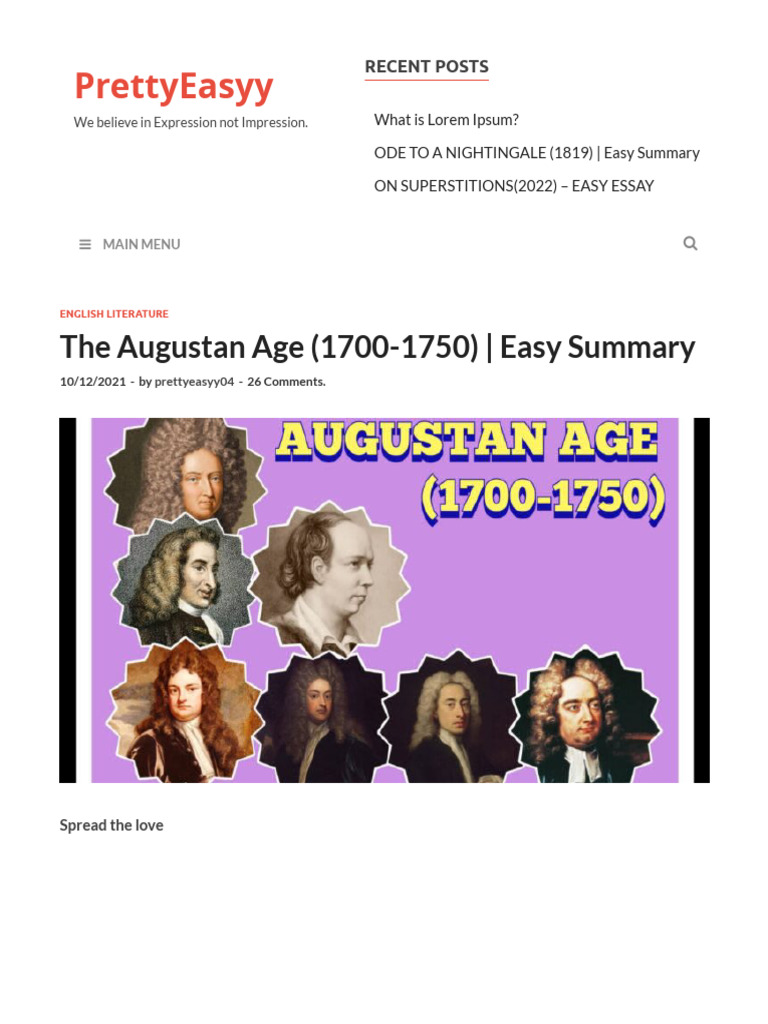 The Augustan Age (1700-1750) - Easy Summary - PrettyEasyy | PDF ...