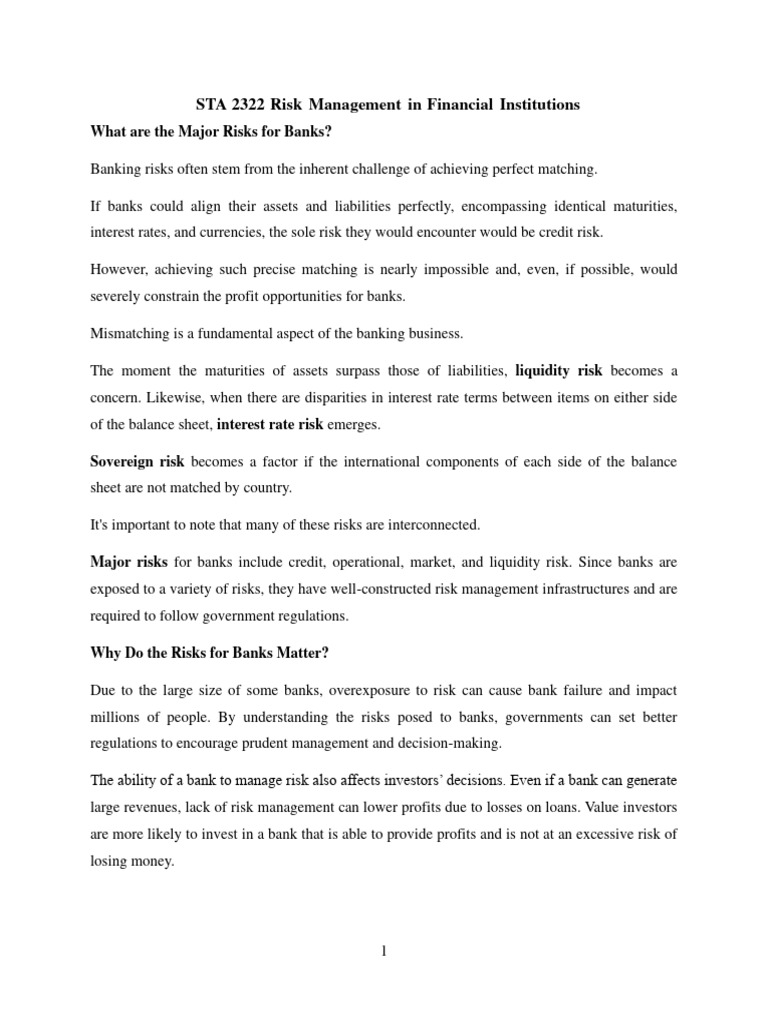 Sta 2322 Risk Management in Financial Institutions Introduction ...