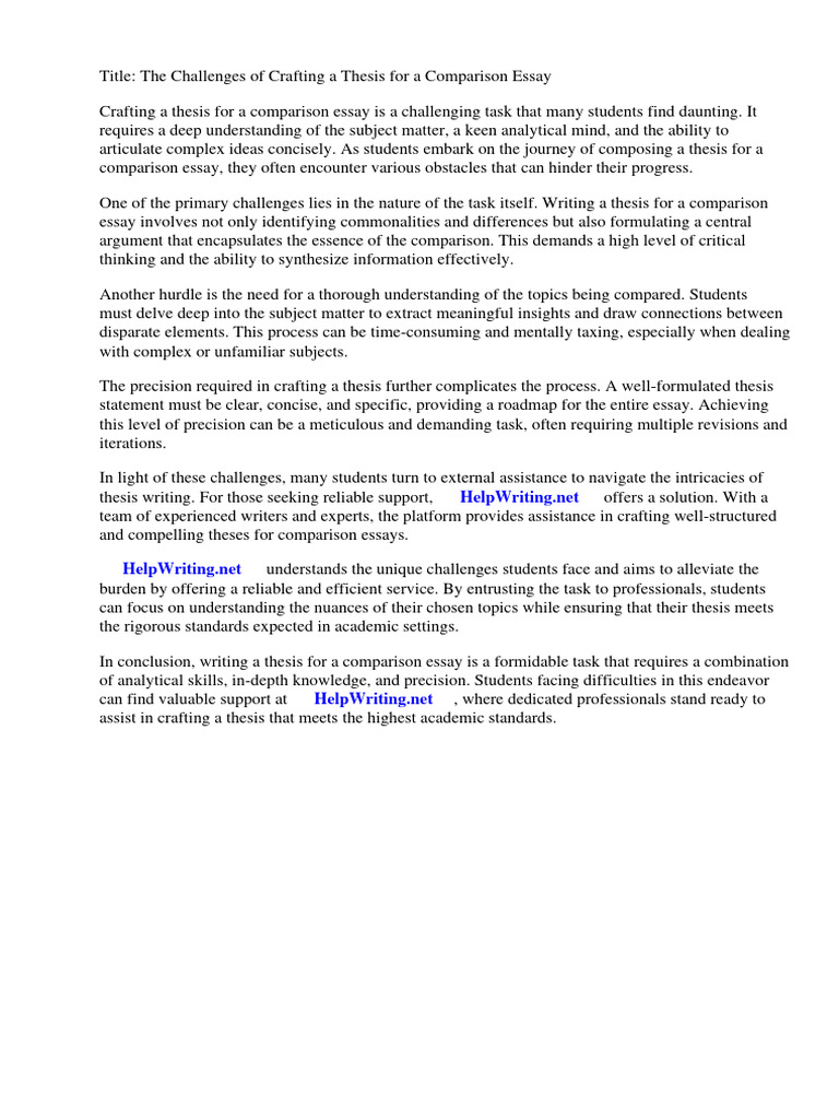 Writing A Thesis For A Comparison Essay | Download Free PDF | Essays ...