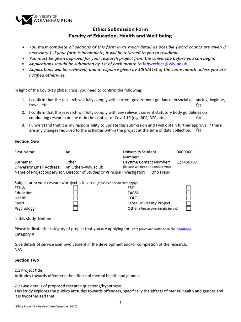 Sample Ethics Form | PDF | Crimes | Crime & Violence
