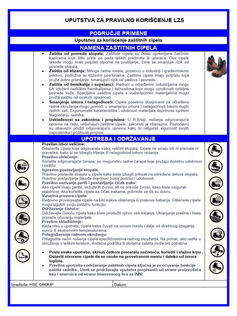 Uputstvo Za Pravilno Korišćenje LZS - Cipele | PDF
