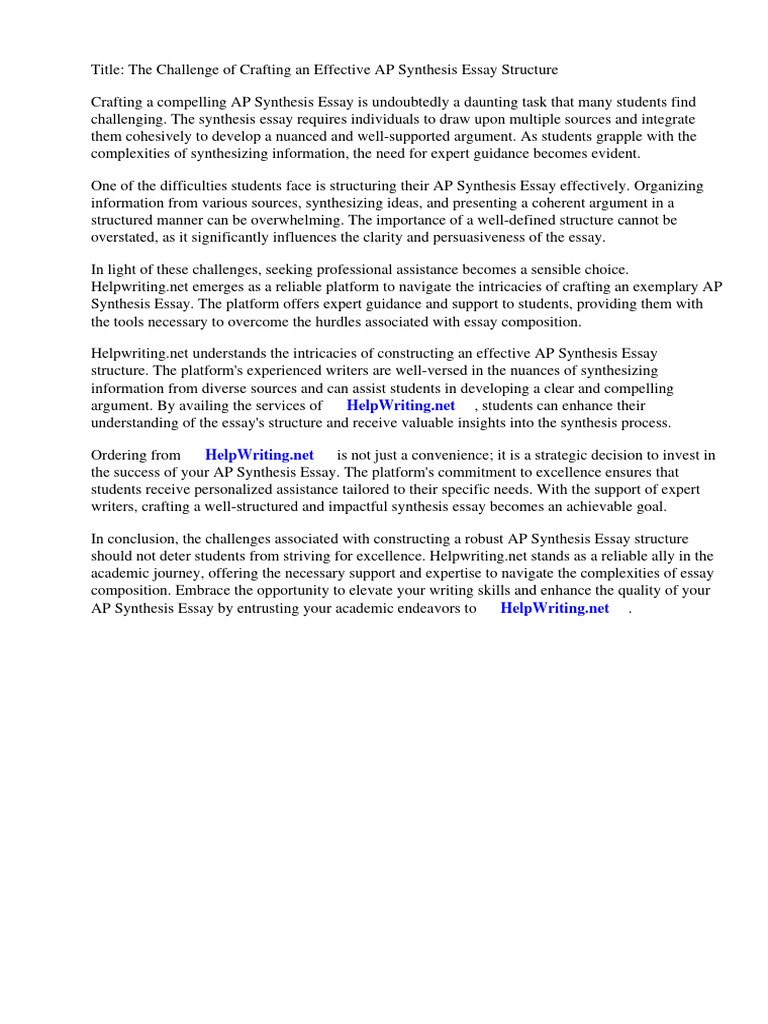 AP Synthesis Essay Structure | PDF | Essays | Apa Style