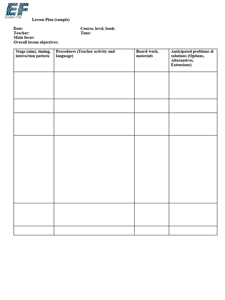 Standard Lesson Plan (Blank) | PDF