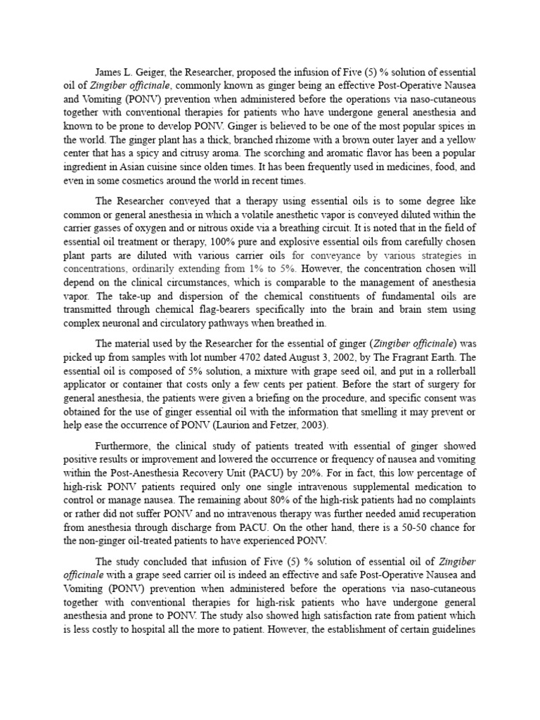 SIP RRL - Ginger - Final Draft | PDF | Anesthesia | Ginger