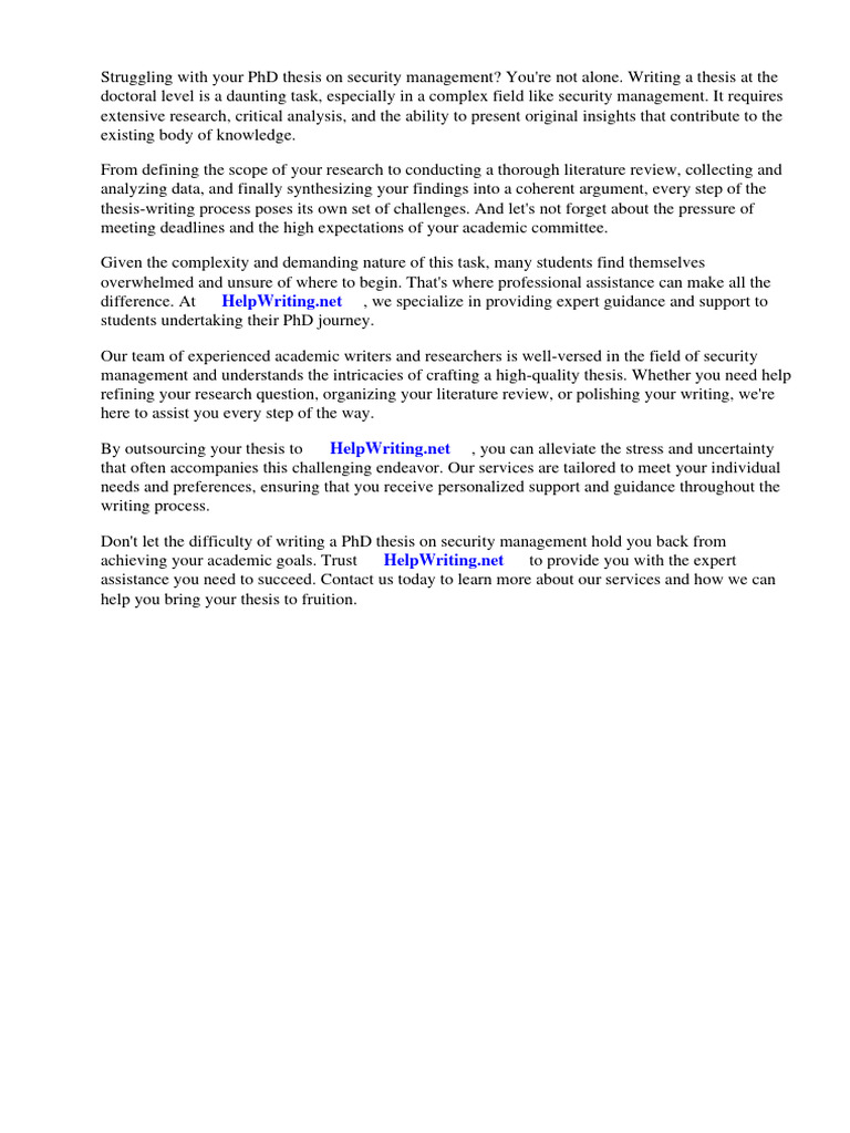 PHD Thesis On Security Management | PDF