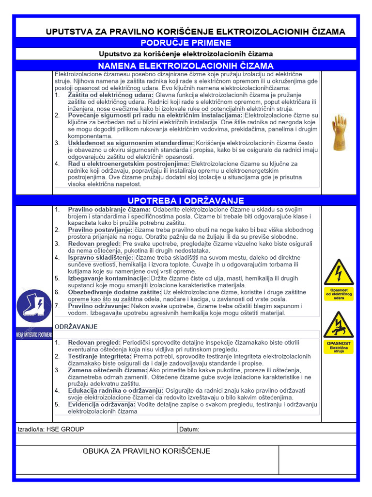 Uputstvo Za Pravilno Korišćenje LZS - Elektroizolacione Čizme | PDF