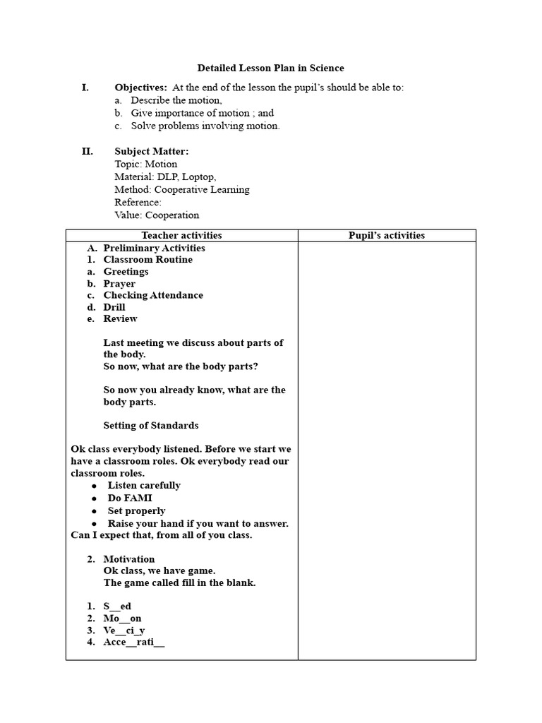 Lesson Plan on Motion in Science | PDF | Acceleration | Speed