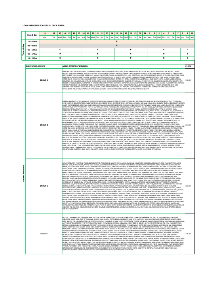 ZESCO_8_hr_Loadshedding _Schedule_final (2) | PDF