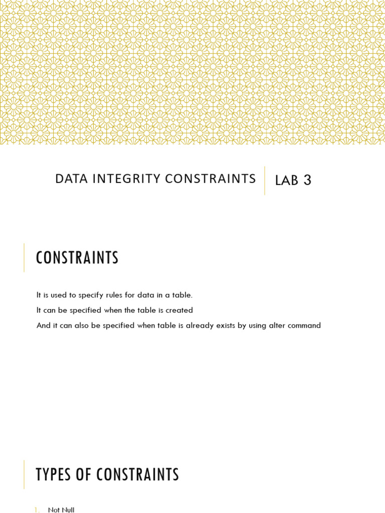 Data Integrity Constraints-Lab-2 Notes | PDF | Table (Database ...