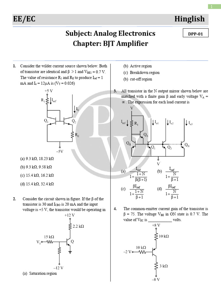 BJT Amplifier - DPP 01 (Of Lec 01 & 02) | PDF BJT Amplifier - DPP 01 (Of Lec 01 & 02) | PDF