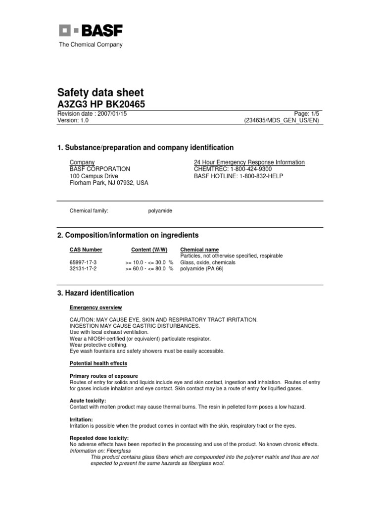 PA BASF UltramidA3ZG3 HP BK20465 MSDS | PDF