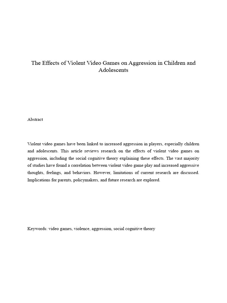 Violent Video Games and Youth Aggression | PDF | Aggression | Adolescence