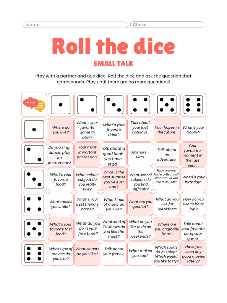 Dice Game for Getting to Know You | PDF