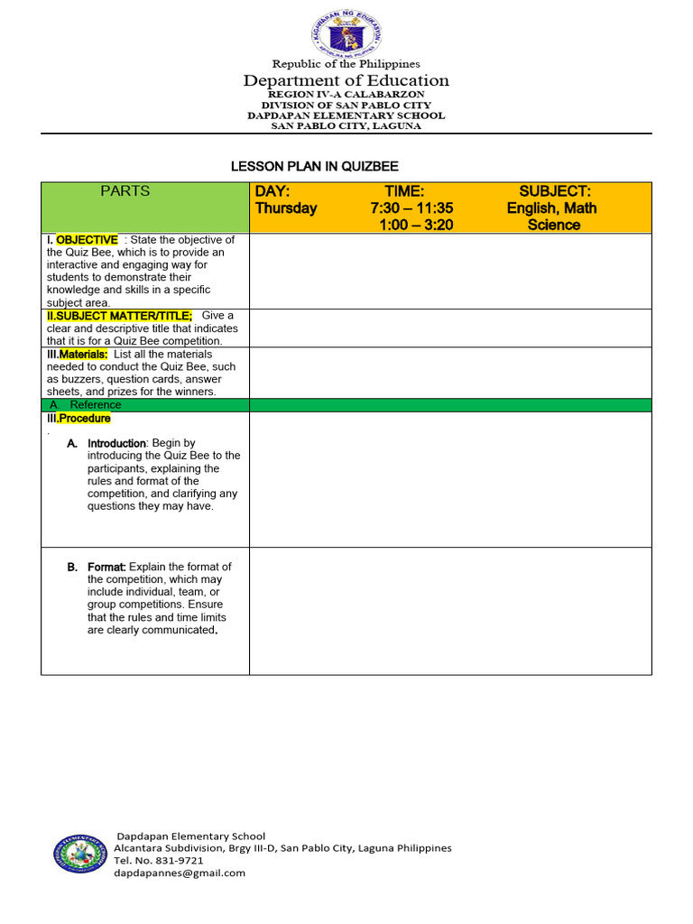 Quizbee LP | PDF | Cognition | Learning
