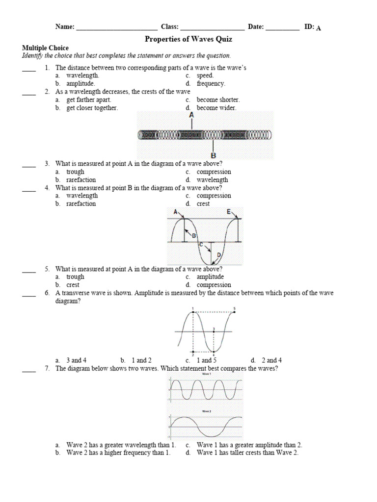 Waves Quiz | PDF | Waves | Wavelength