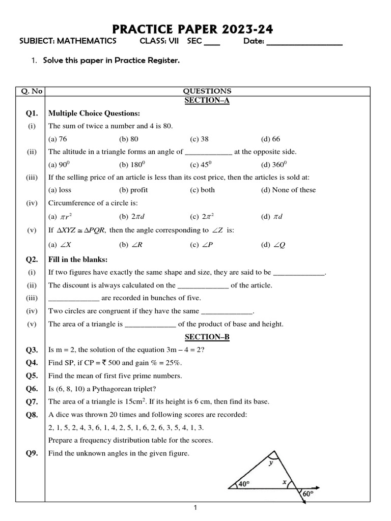 Class 7 Maths PP | Download Free PDF | Area | Triangle