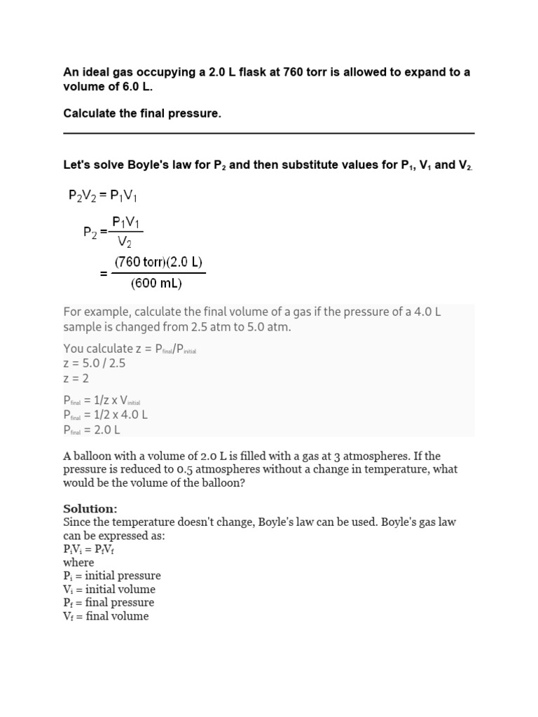 Problem Boyles Law | PDF | Pressure | Gases