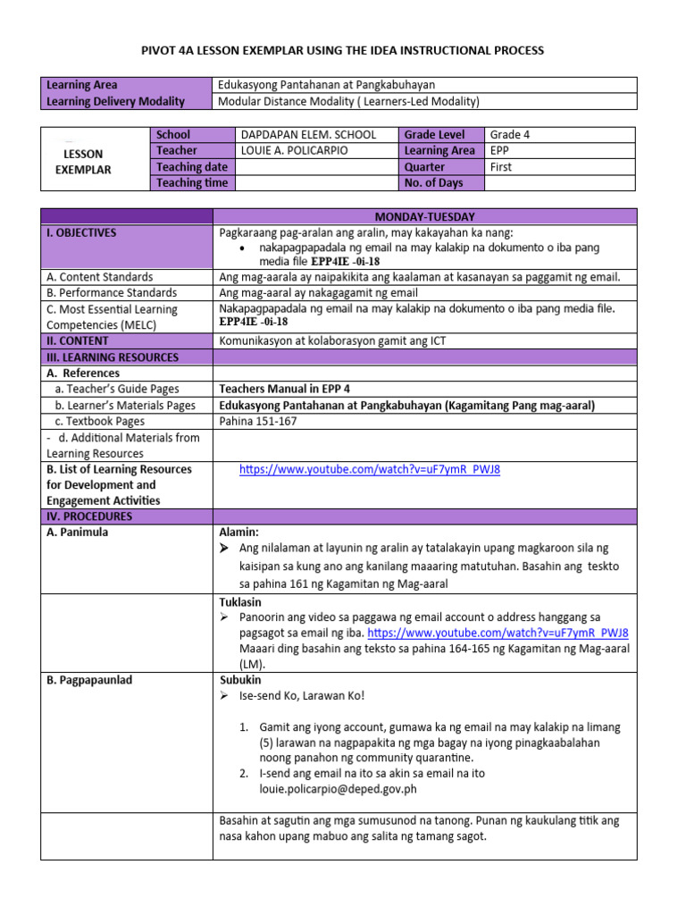 LESSON EXEMPLAR EPP 4 Email With Attachment | PDF