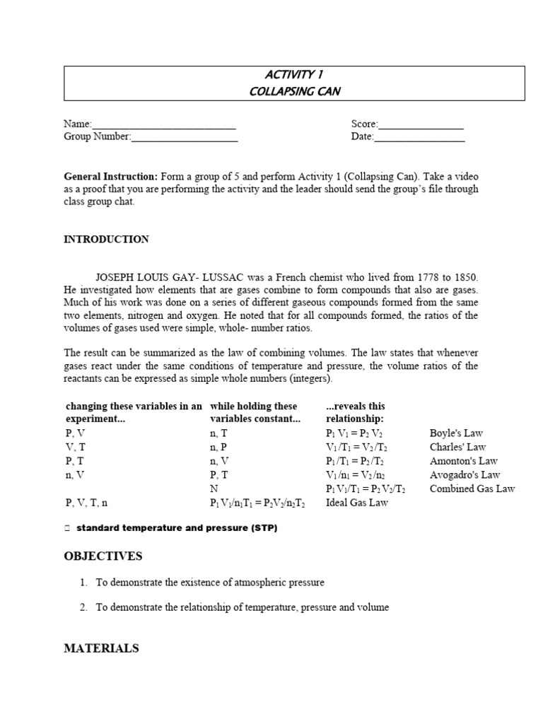 ACTIVITY 1 - Collapsing Can | Download Free PDF | Gases | Applied And ...