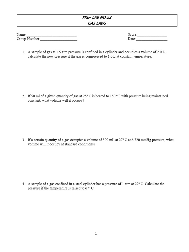 Pre - Lab ACTIVITY 1 - GAS LAWS | PDF | Teaching Methods & Materials