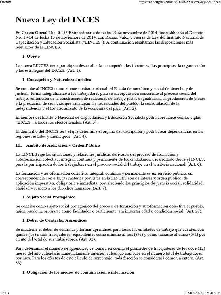 Nueva Ley Del Inces | PDF | Multa (pena) | Justicia