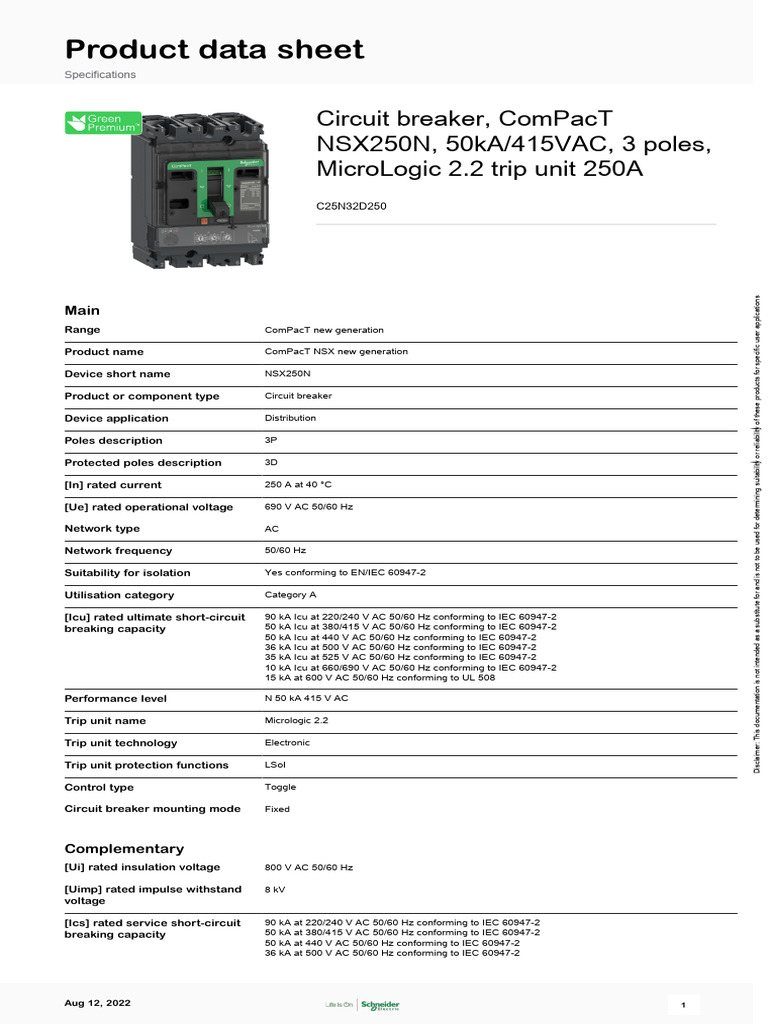 Circuit Breaker Specs for Engineers | PDF | Alternating Current | Materials Science