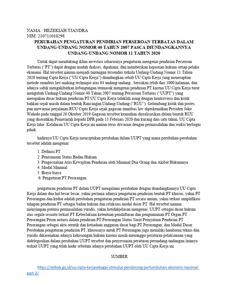 Undang-Undang Nomor 40 Tahun 2007 | PDF