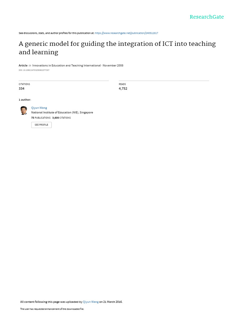 A Generic Model For Guiding The Integration of ICT | PDF | Educational ...