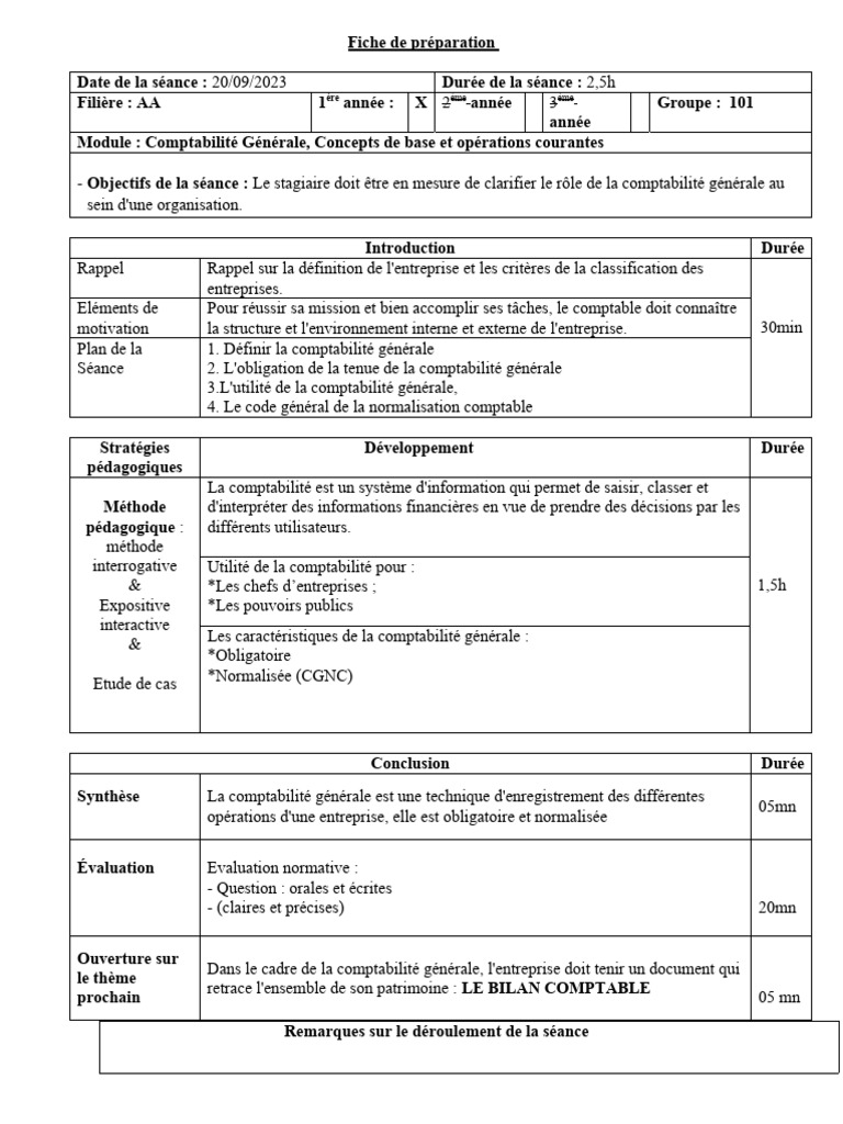 Fiche de préparation en comptabilité générale | PDF | Comptabilité ...