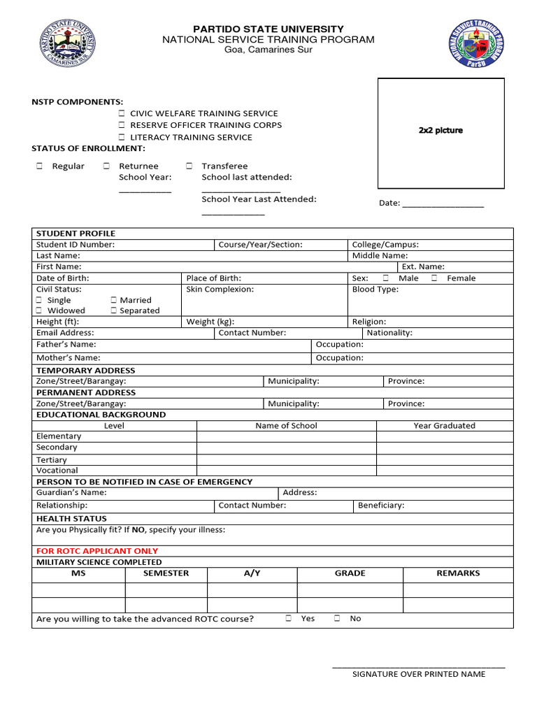 NSTP Registration Form | PDF
