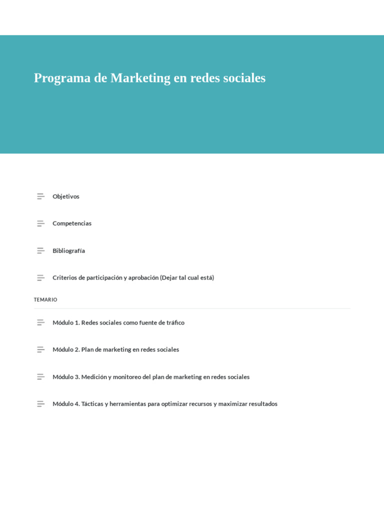 Programa de Marketing en redes sociales | PDF | Marketing ...