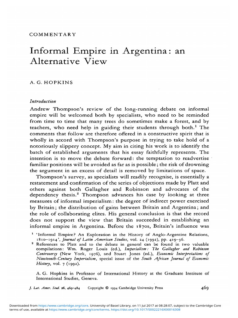 Hopkins - Informal Empire in Argentina | PDF | Imperialism | Power ...