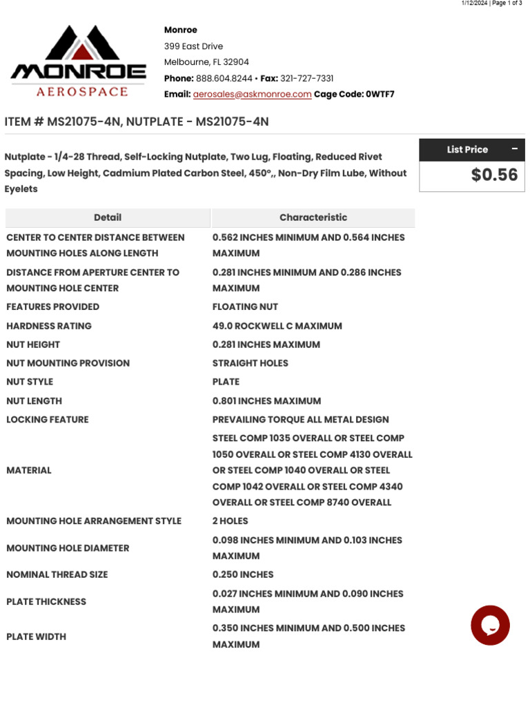 MS21075 4N Nutplate MS21075 4N | PDF | Steel | Manufactured Goods
