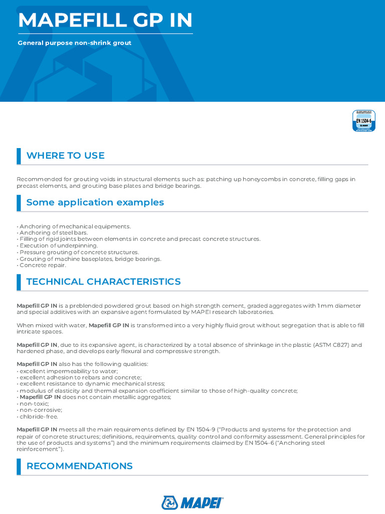 Non-Shrink Grout for Concrete Repair | PDF | Concrete | Water