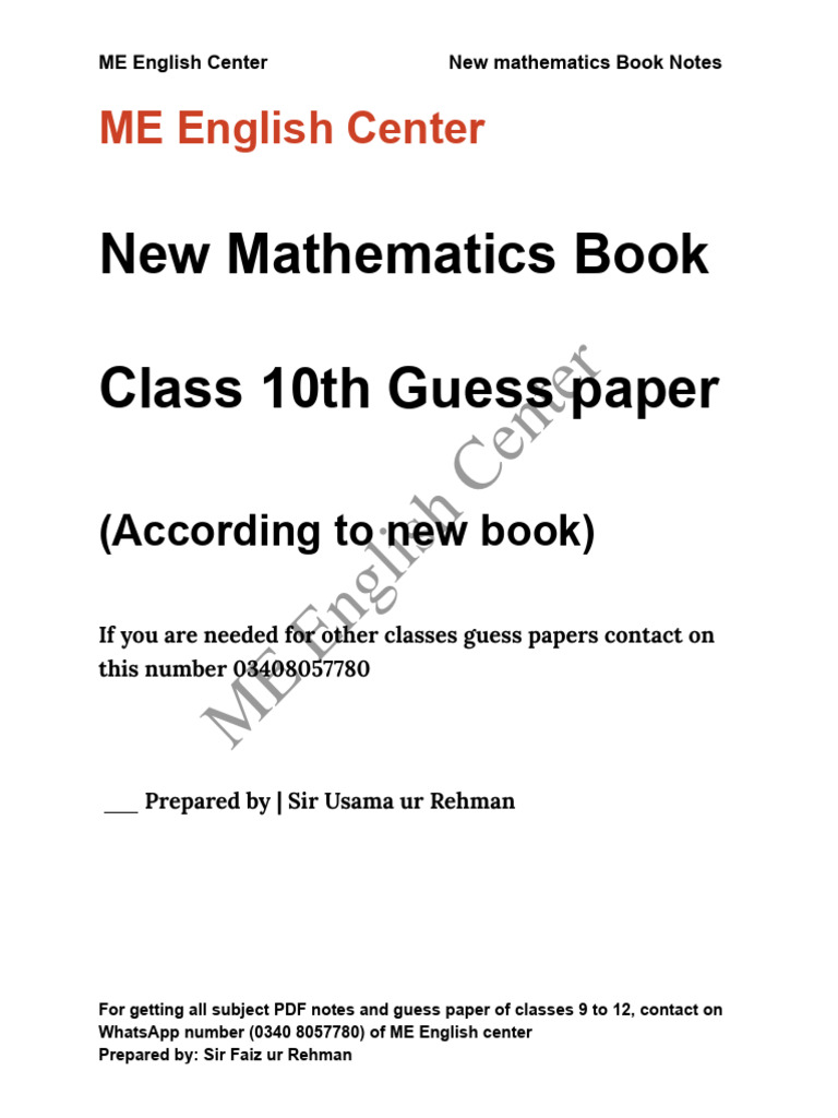 Class 10 Math Guess Paper 2025 | PDF