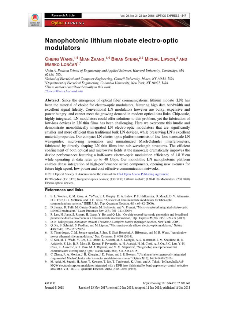 Nanophotonic Lithium Niobate Electro-Optic Modulators | PDF