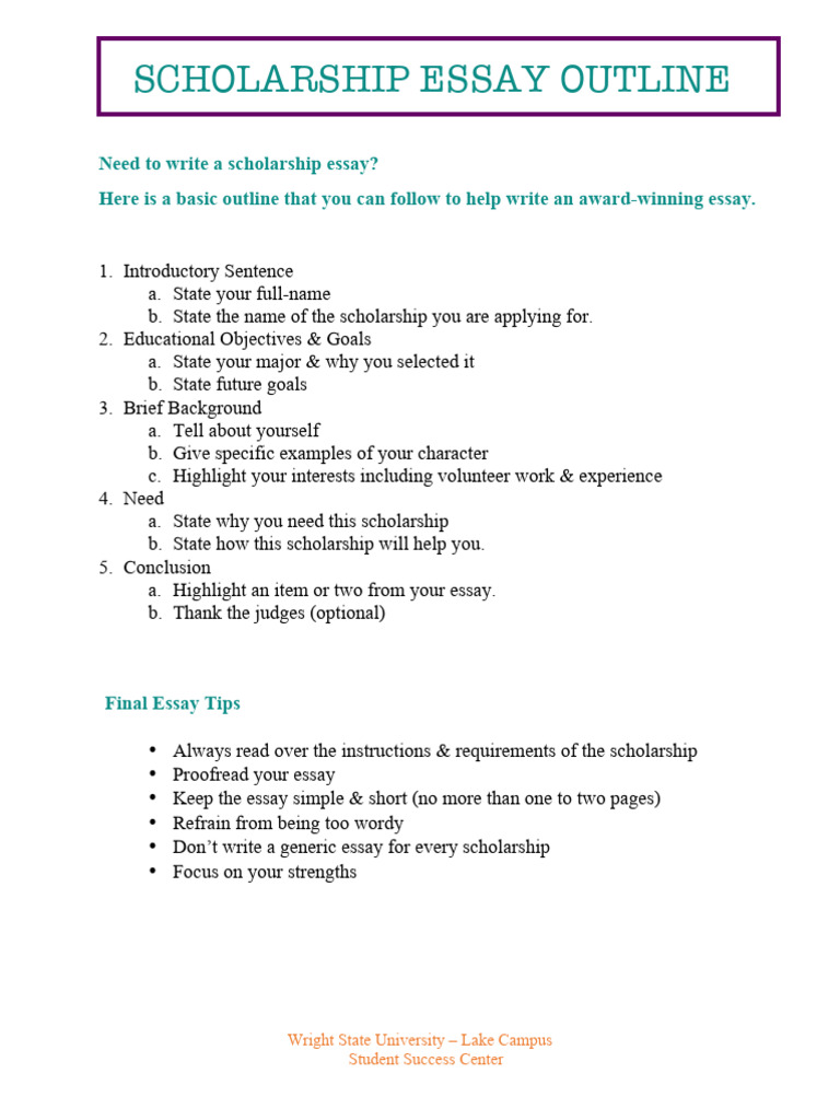 Scholarship Essay Outline | PDF | Career & Growth | Self-Improvement