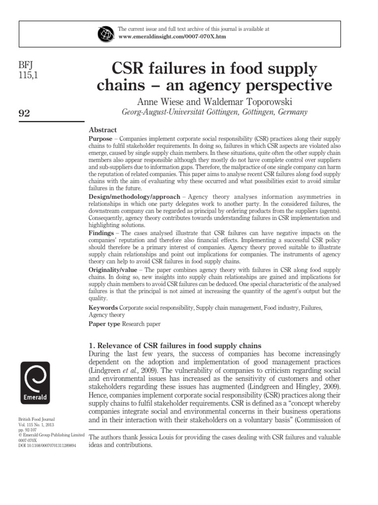 Analyzing CSR Failures in Food Supply Chains | PDF | Finance & Money ...