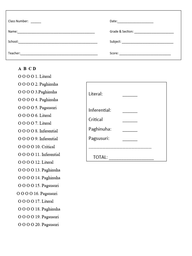 Answer Sheets For GST English | PDF