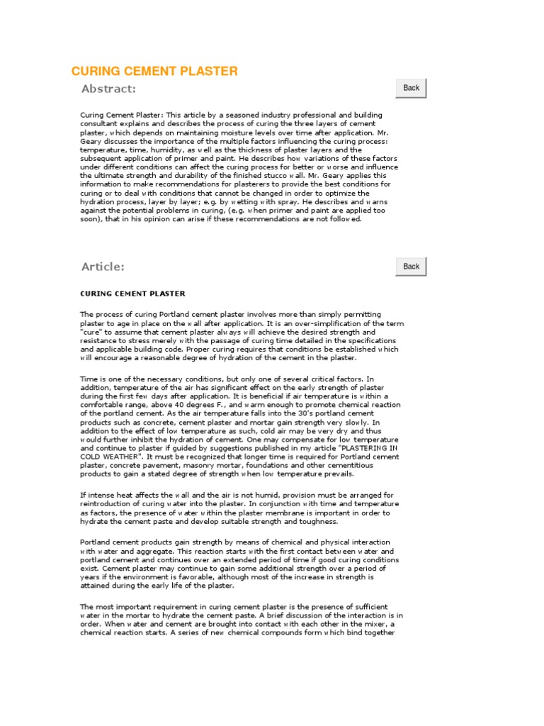 Curing Cement Plaster | PDF | Plaster | Cement