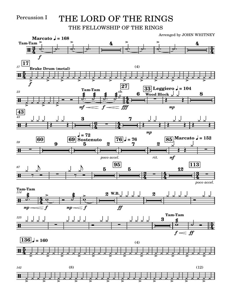 Percussion Arrangement: LOTR Fellowship | PDF | Percussion Instruments ...